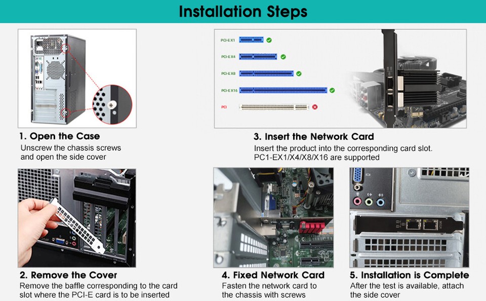 Dual RJ45 Port Intel I226 chip 2.5Gbps PCI-E X1 X4 X8 Ethernet Network ...
