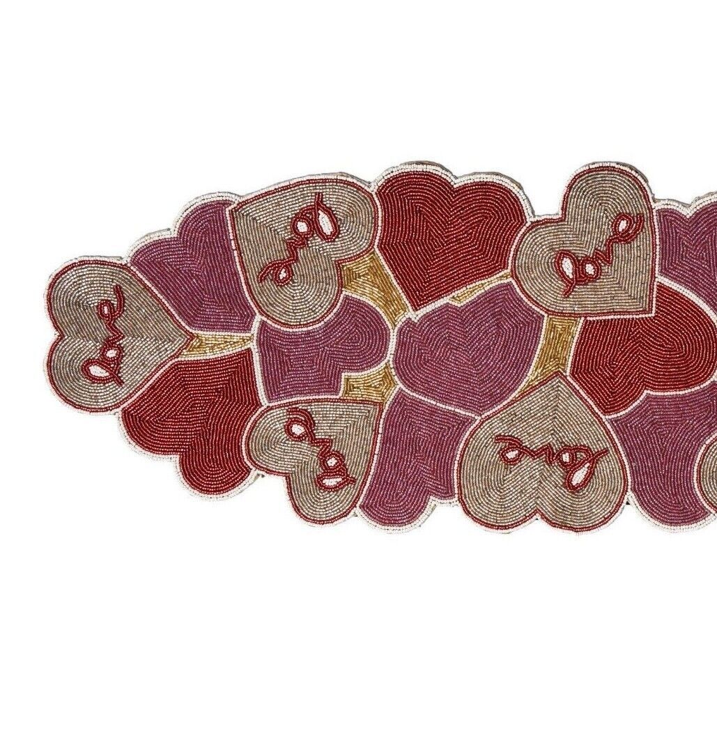 Handmade Beaded Table Runner Hearts Table Runner Valentines Tableware ...