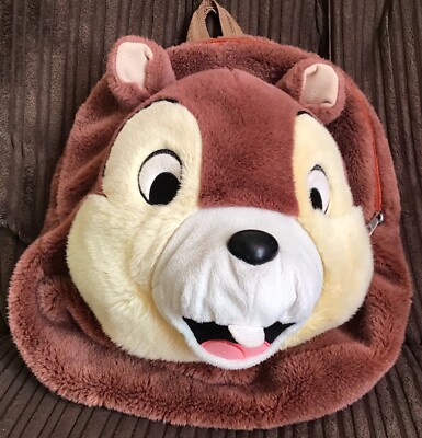 Chip ‘n’ Dale Chipmunk Head Soft Plush Backpack Toy Disneyland Paris ...