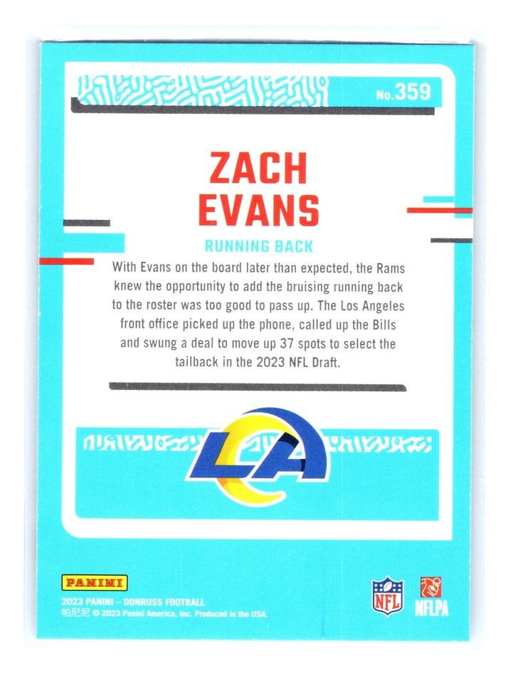 2023 Donruss Football #359 Zach Evans Rated Rookie Los Angeles Rams | eBay