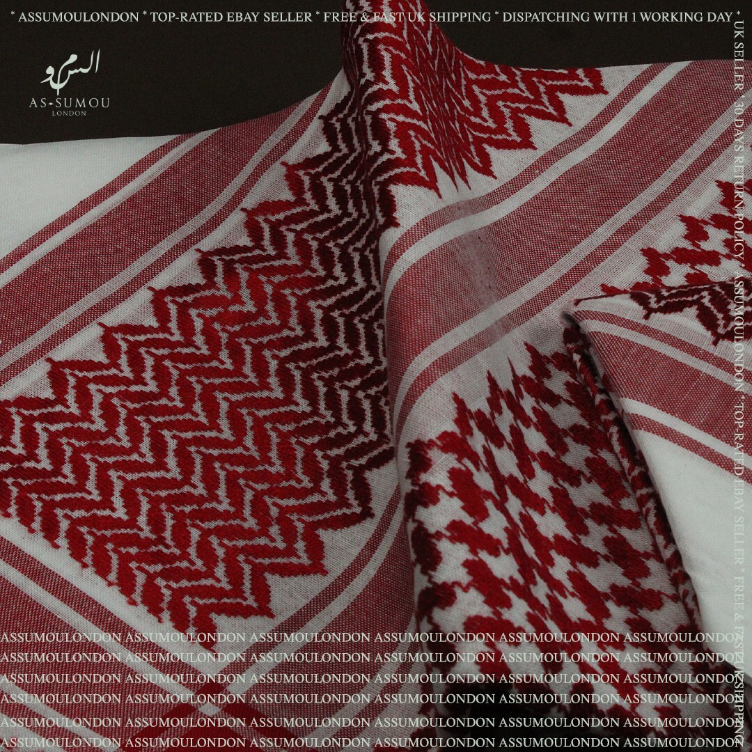 Very Rare Authentic Dark Red and White Retro Style Saudi Shemagh Cotton ...