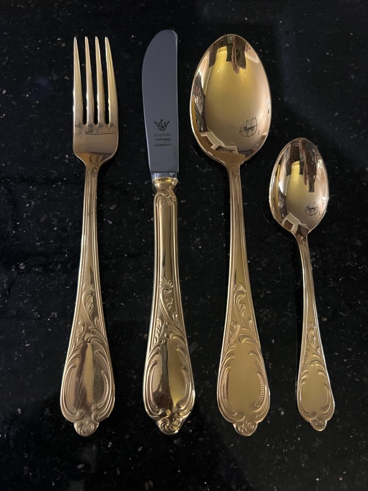 Vintage German Bestecke Solingen 23/24kt Gold Plated-Service for 8 plus ...