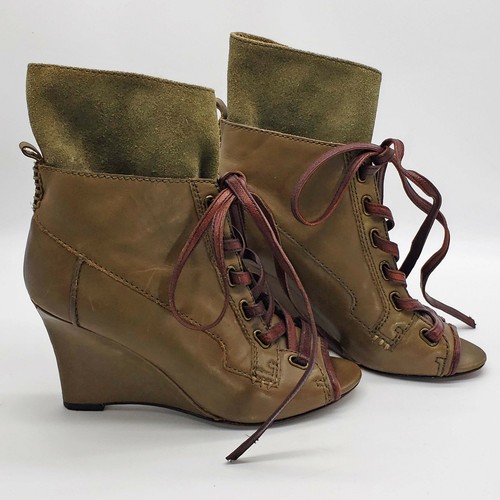 7 for all mankind Madelyn open toe wedge leather lace up booties, 6 | eBay