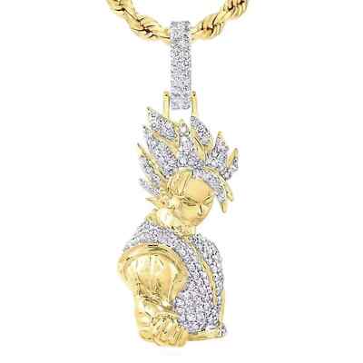10k Yellow Gold Diamond Goku Torso Charm Pendant 1 5/8CTW For Necklace ...
