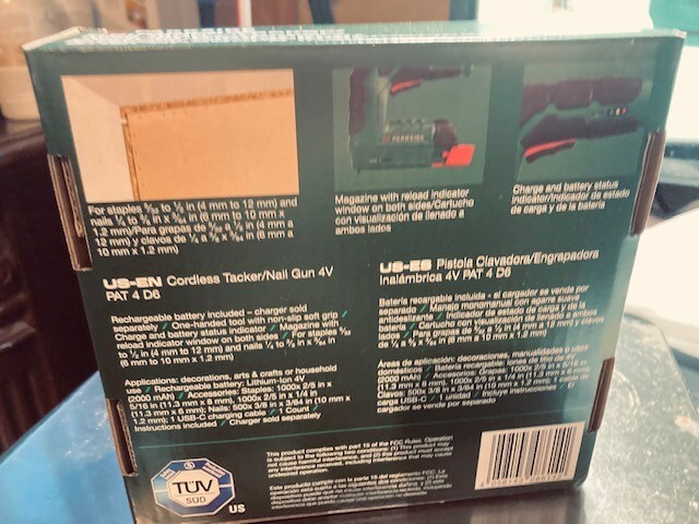 Parkside Cordless Nailer Stapler Nail Gun Tacker Fast Charge 4V Li-Ion ...