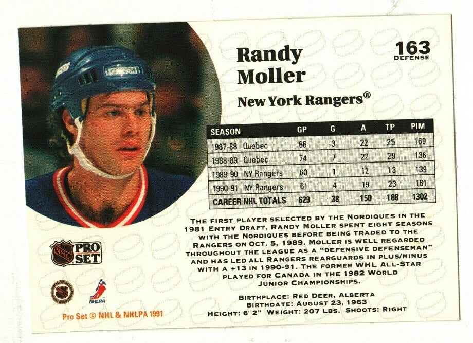 1991-92 Pro Set - #163 Randy Moller for sale online | eBay