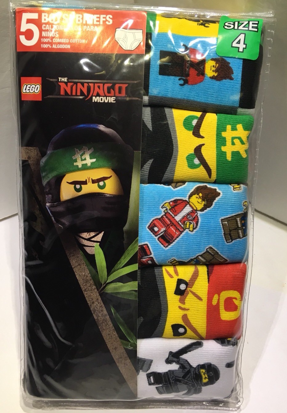 LEGO The Ninjago Movie 5 Pack Boys Briefs Size 4 Kids Underwear 100 ...