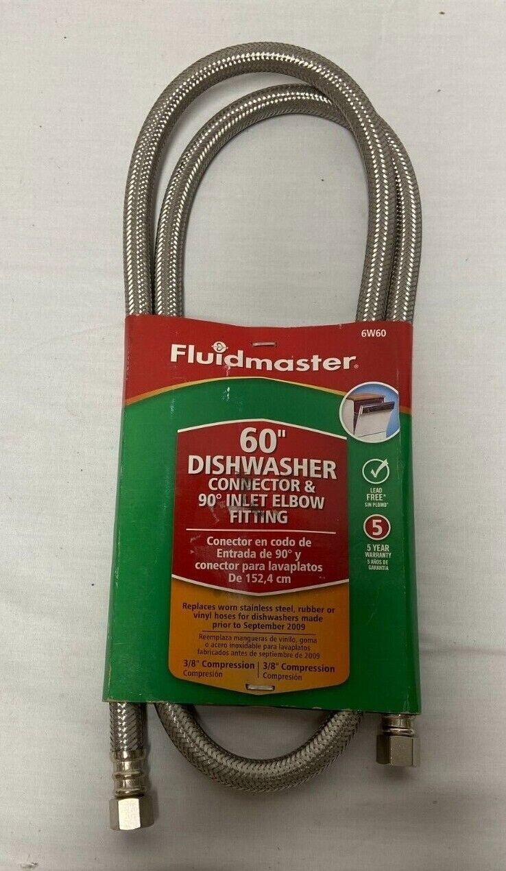 Fluidmaster 3/8" x 60" Stainless Steel Dishwasher Connector Hose w ...