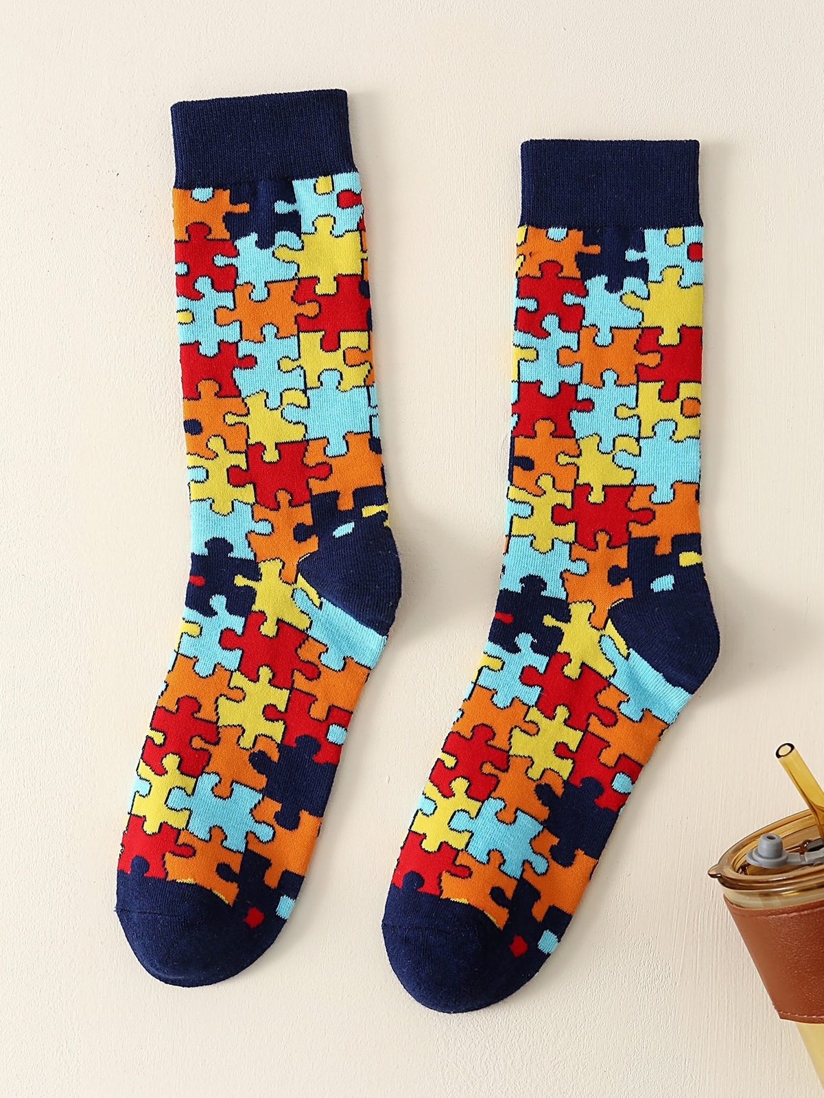 Puzzle Pattern Crew Socks Silly Socks for Men Funky Socks Funny Socks ...