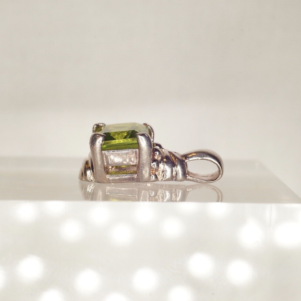 Sterling Silver Modernist Pendant With Green Glass Rectangle Stone | eBay