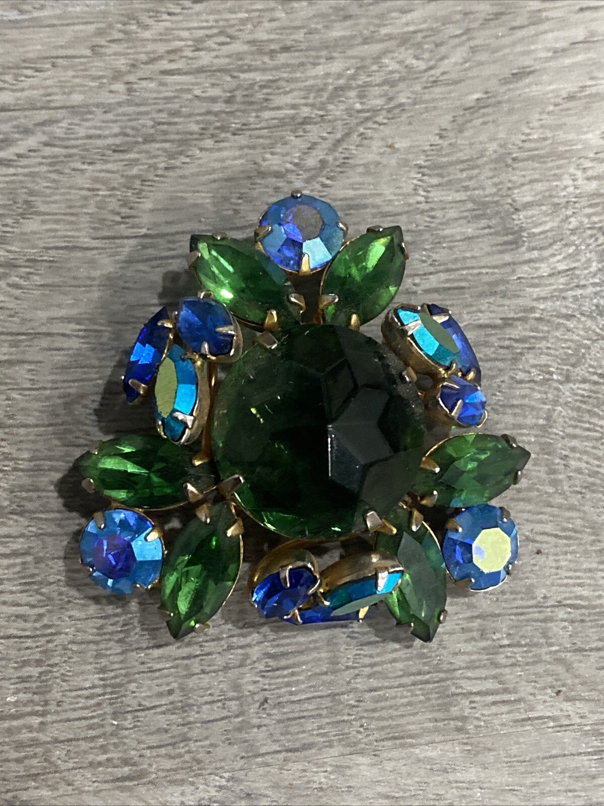 Vintage Signed REGENCY JEWELS GREEN & BLUE AB Rhinest… - Gem