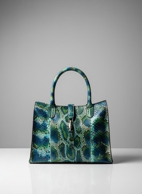 Python Multicolor Green Snakeskin Leather Tote Bag | eBay