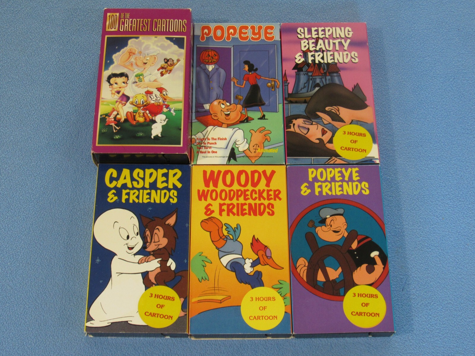 6 VHS Lot: 100 GREATEST CARTOONS~POPEYE~CASPER~WOODY WOODPECKER~BETTY ...
