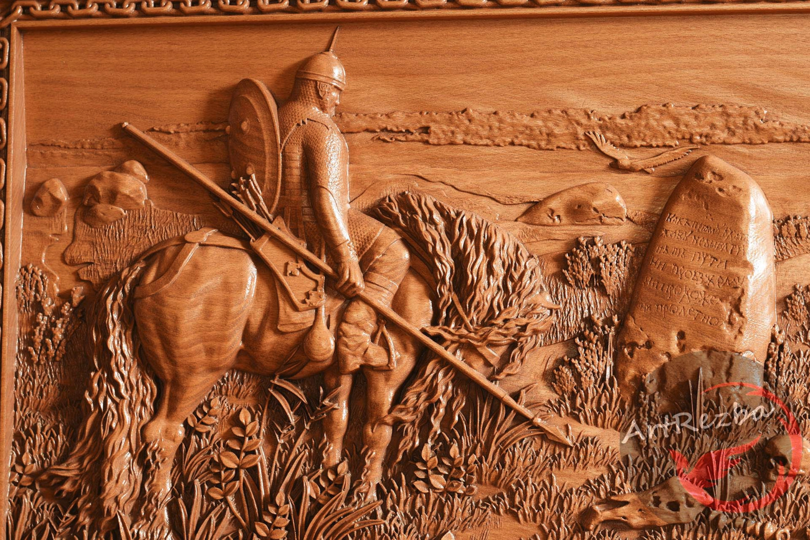 3D Decor Picture Knight at the Crossroads carved in hard wood Excellent ...