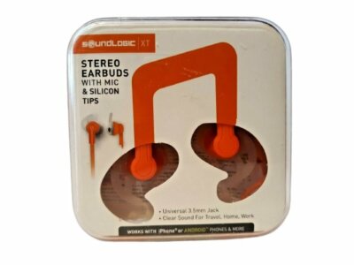 Soundlogic XT Stereo Earbuds With Mic | Orange | 3ft | 3.5mm Jack ...