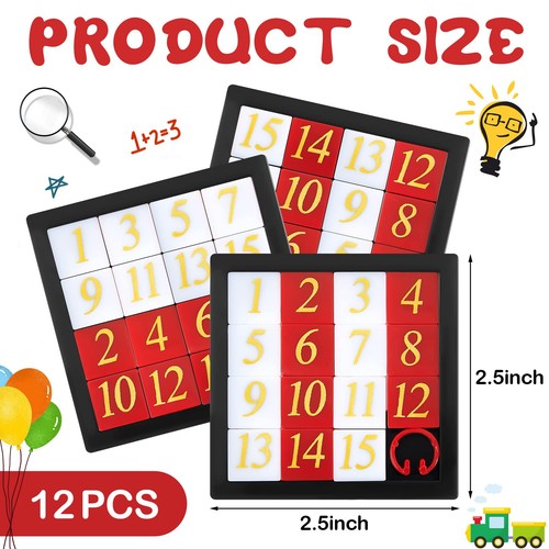 12 Pcs Number Slide Puzzles 15 Puzzle Slide Game Number Slide Brain ...