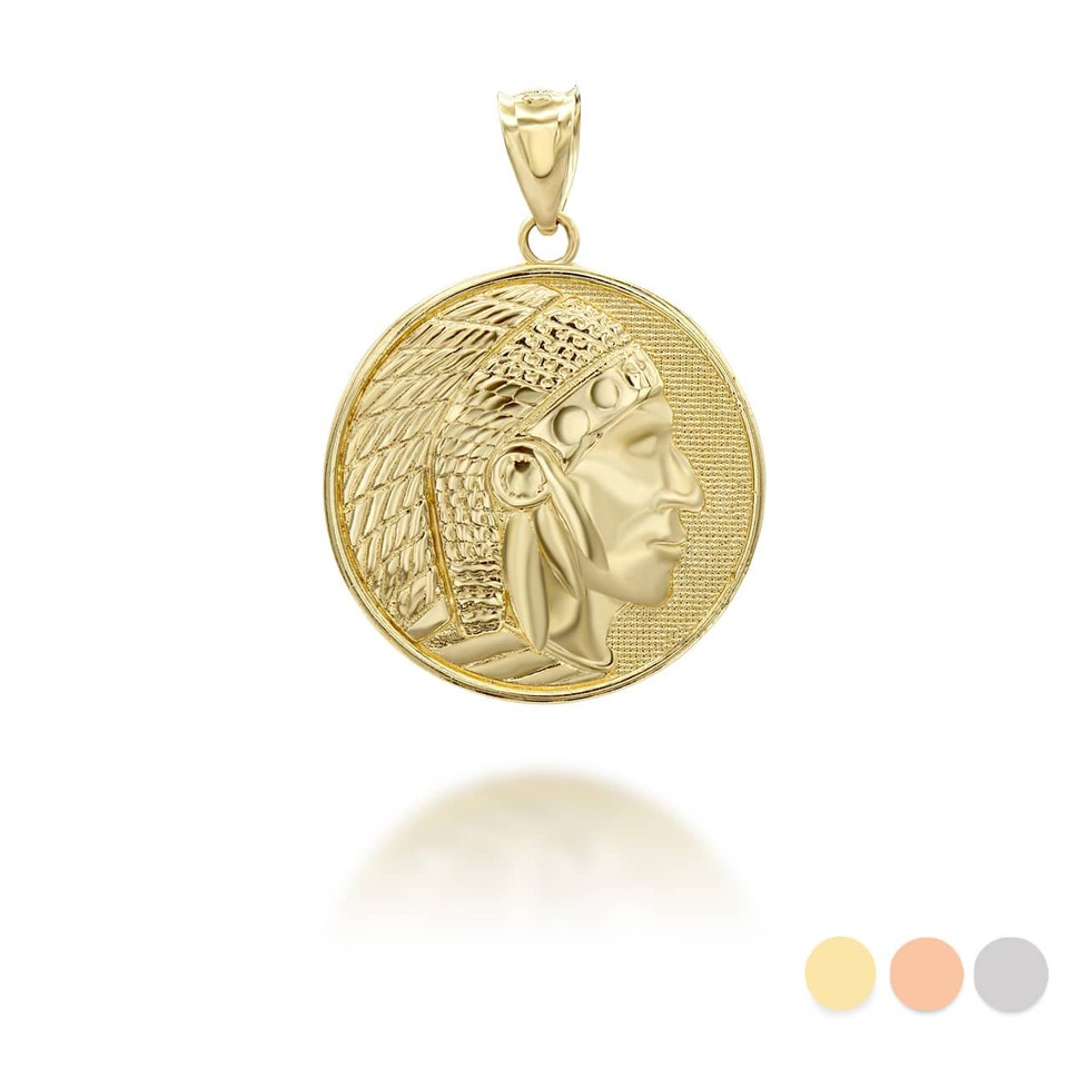 Gold Native American Apache Chief Head Coin Pendant Necklace(Yellow ...