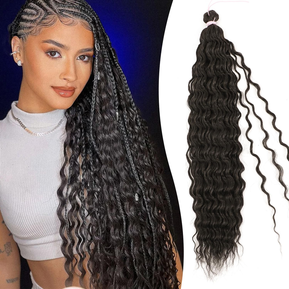 Long Curly Braiding Hair Dark Brown Boho Braids Human Hair Mix ...