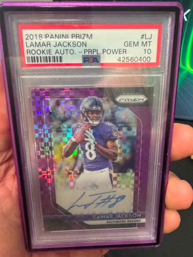 2018 Panini Prizm Lamar Jackson Purple Power Rookie Auto /8 Pop 2 PSA ...