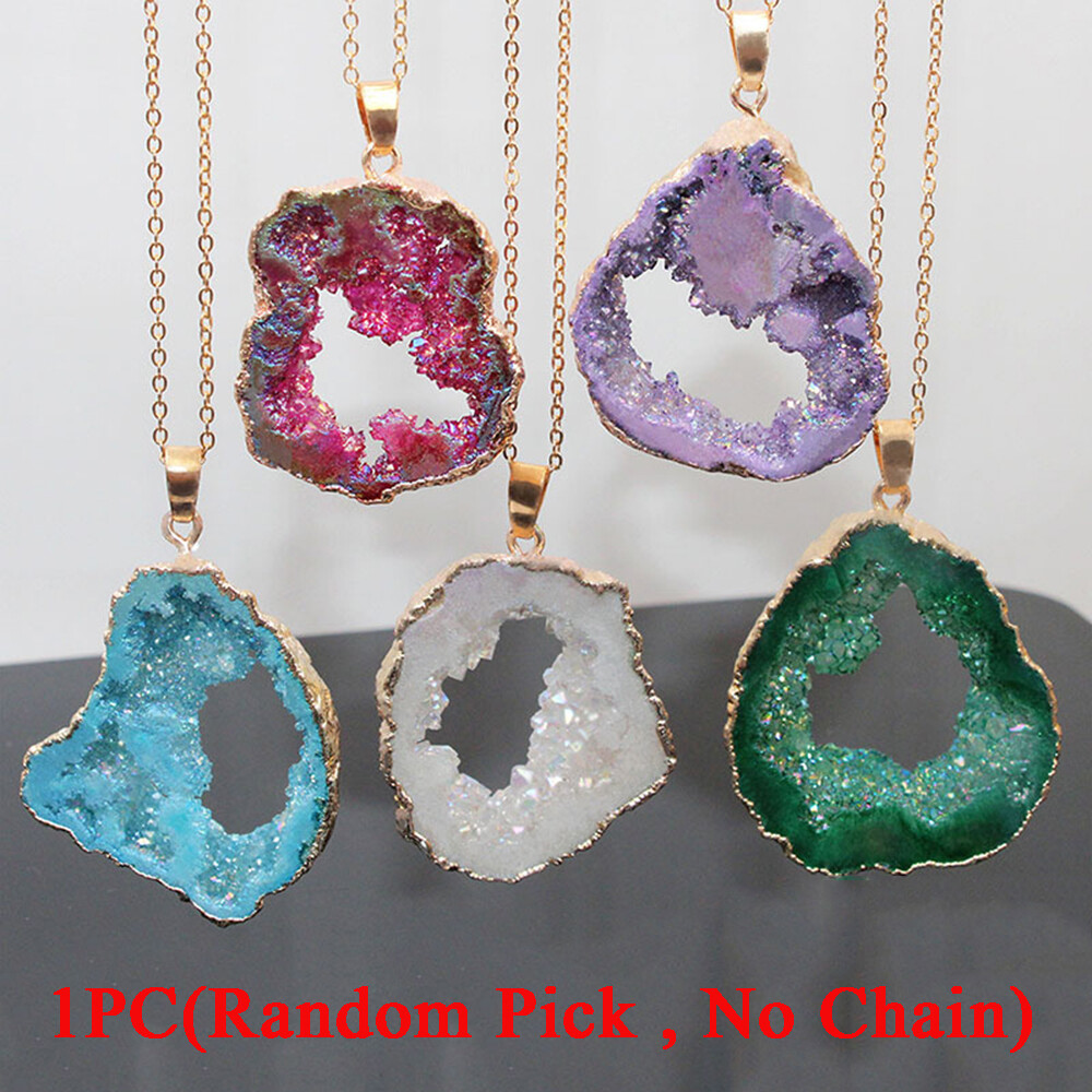 Quartz Geode Necklace TITANIUM CRYSTAL AGATE DRUZY QUARTZ GEODE
