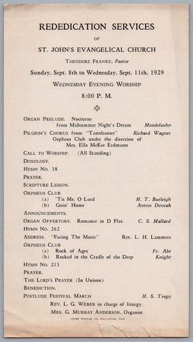 1929 St. John's Evangelical Church Chillicothe, Ohio Rededication ...
