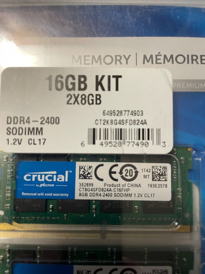 Crucial 16GB (2 x 8GB) SO-DIMM PC4-19200 DDR4-2400 Memory 649528774903 ...