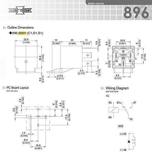 Song Chuan 896H-1CH-D1 Automotive 30/50A Relays 12VDC 12V w/Bracket ...