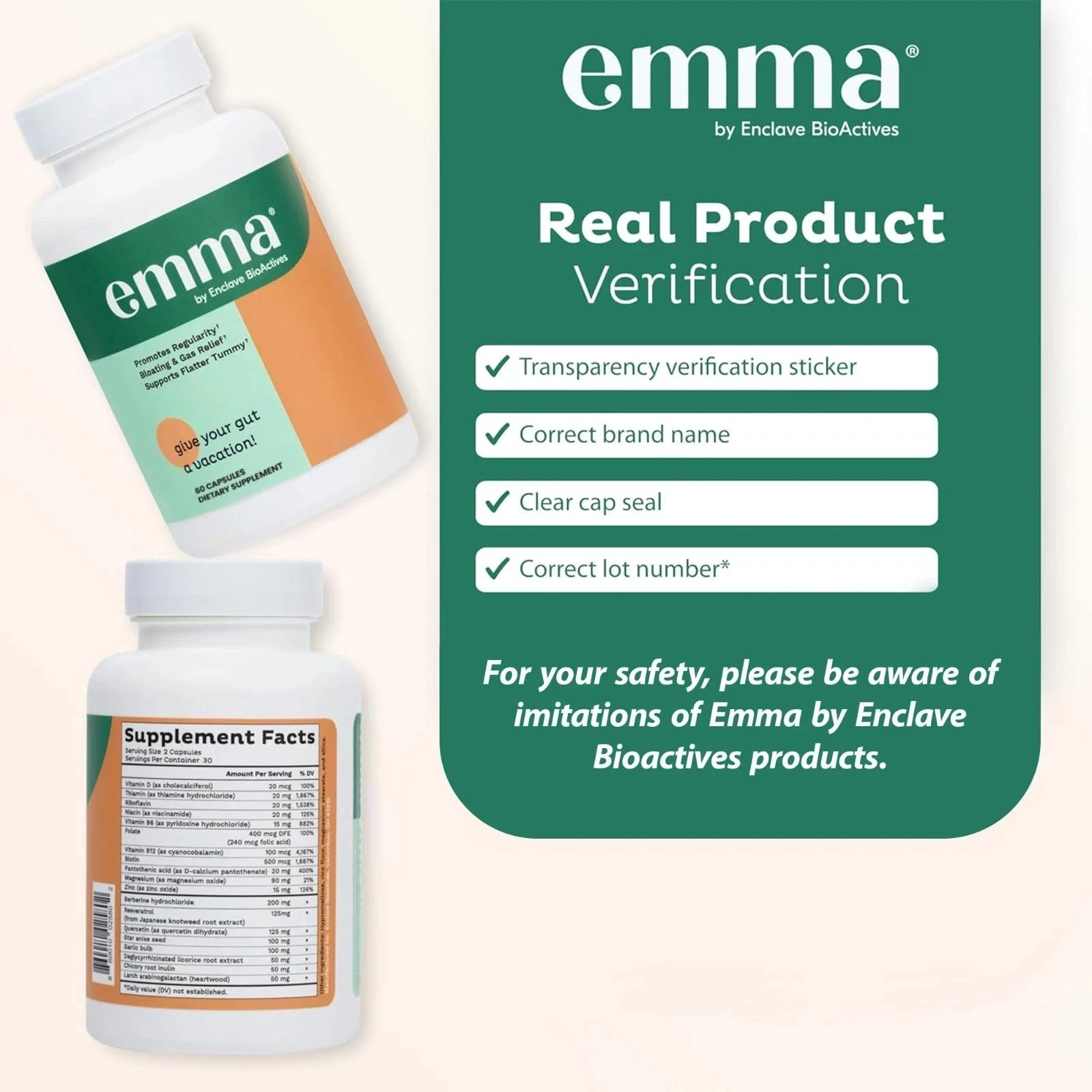 3 Pack Emma Gut Health Supplement 180 Capsules for Bloating Relief ...