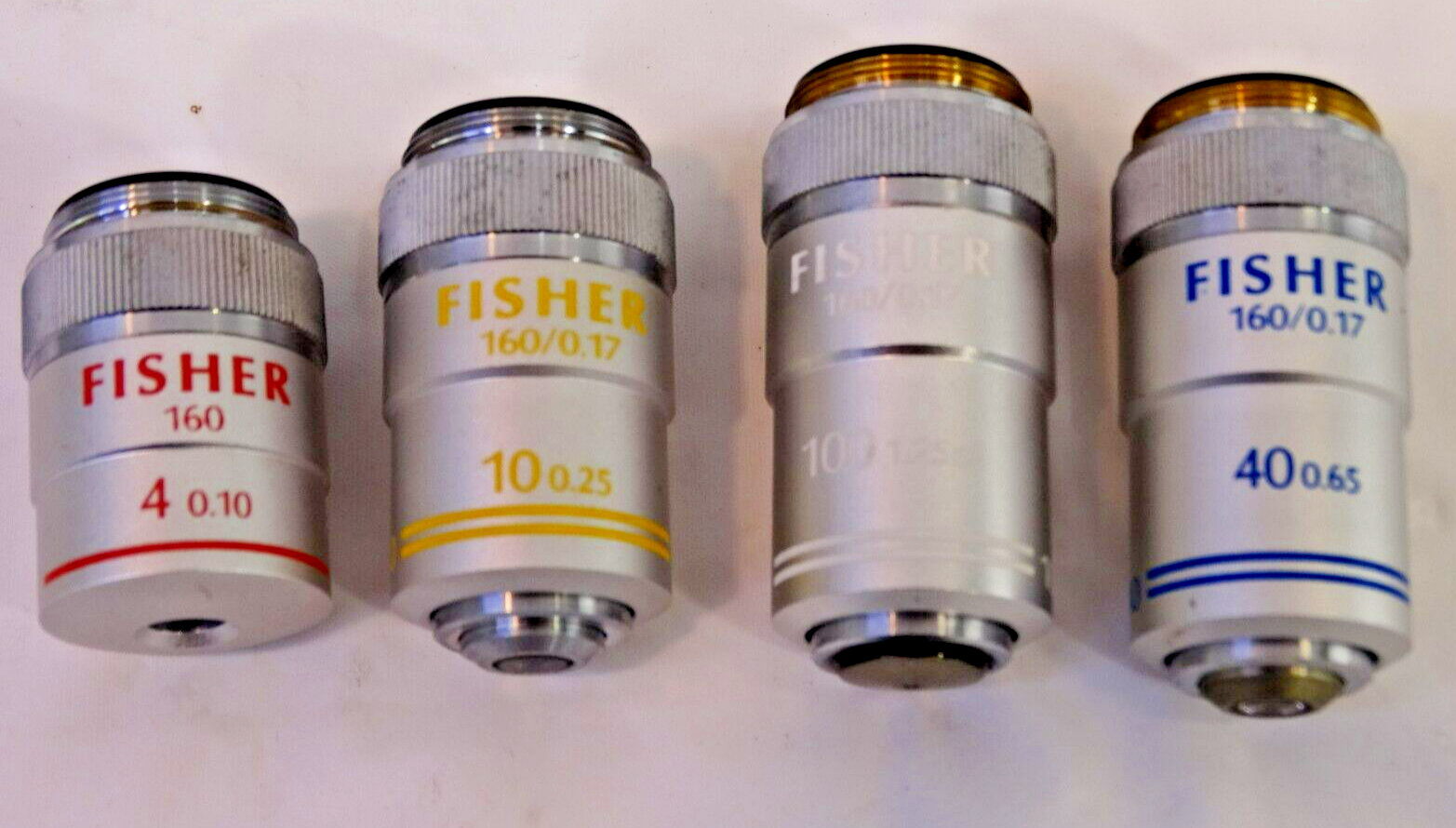 Fisher Scientific Set of 4 Objectives 4X 10X 40X 100X Oil Lens | eBay