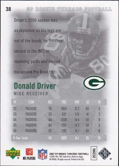 2007 SP Rookie Threads #38 - Donald Driver | eBay