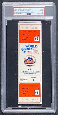 1986 WORLD SERIES GAME 6 FULL TICKET NEW YORK METS BILL BUCKNER ERROR ...