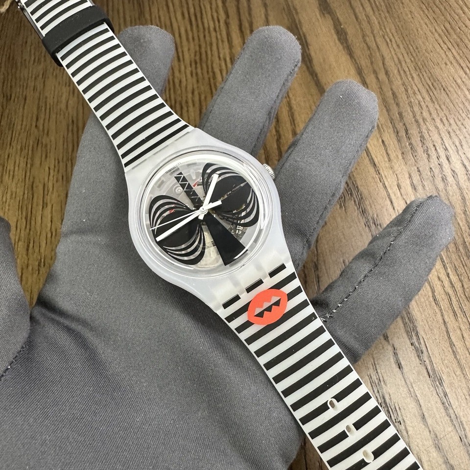NEW LIMITED Swatch MASKARA Skeleton Clear Dial Silicone Stripes Watch ...