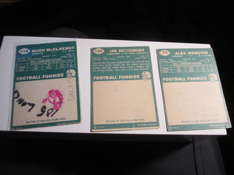 LOT OF 27 OLD FOOTBALL CARDS 1954,'56, '59, '60, '66, '67, '68 & 1969 ...