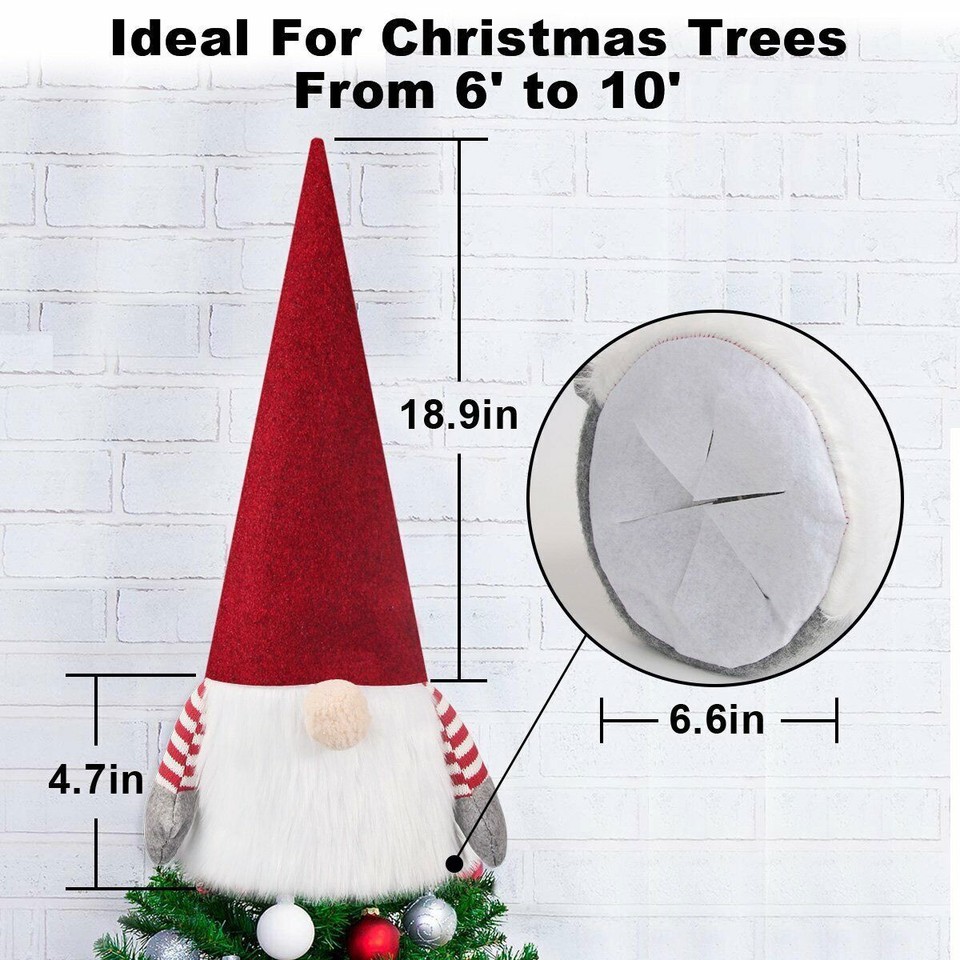24" Gnome Christmas Tree Topper Large Swedish Tomte Xmas Tree Santa Hat ...