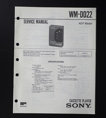 Original SONY WM-DD22 Cassette Walkman Service Manual / Service ...