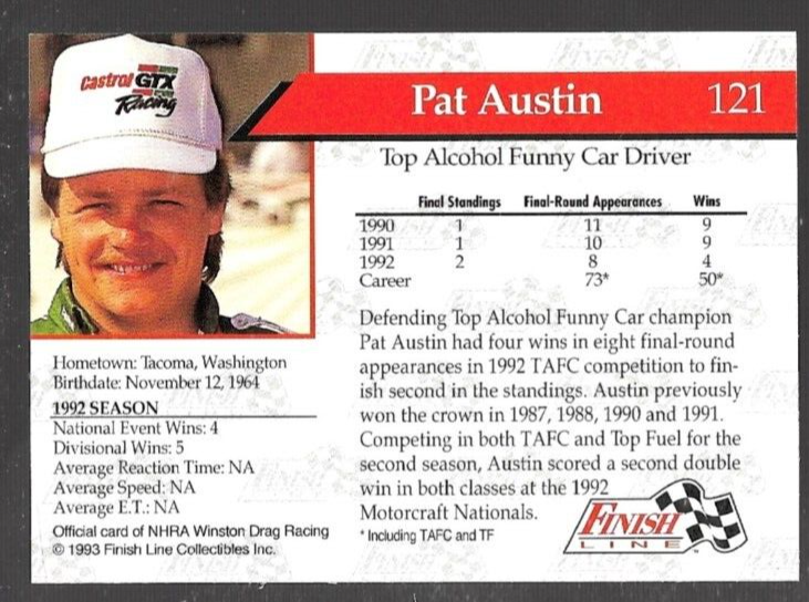 PAT AUSTIN signed 1993 FINISH LINE trading card NHRA #121 | eBay