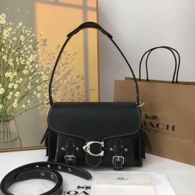 Coach CT721 Leather Soft Tabby Shoulder Bag Crossbody Black 2410M ...