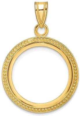 14k Yellow Gold 18mm Beaded Prong Coin Bezel Pendant | eBay