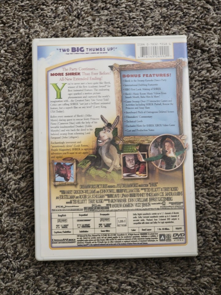 Shrek (DVD, 2001) DreamWorks Animation Mike Myers Eddie Murphy Comedy ...