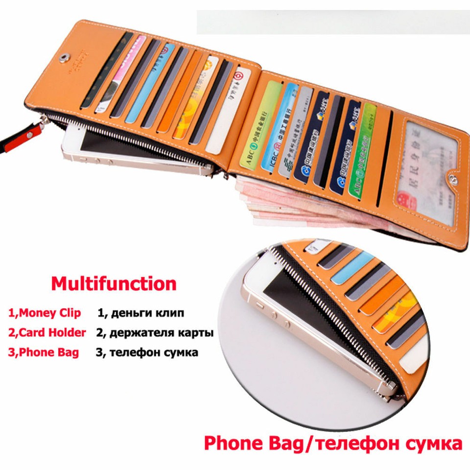 Womens Oil Wax Leather Slim Multi Credit Card Holder Secretary Zip ...