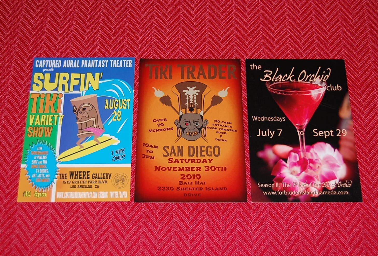 Lot of 3 Tiki Ad Cards: Tiki Trader San Diego, Black Orchid Club ...