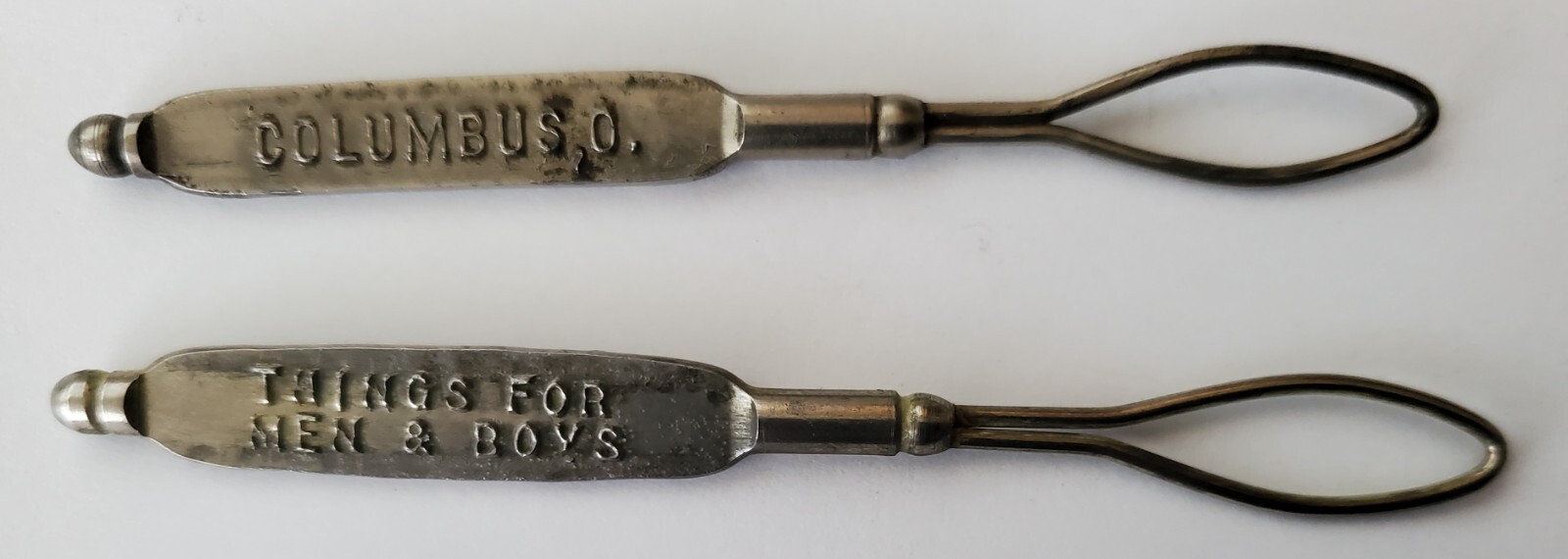 2 DIFF. ANTIQUE OHIO SMALL MEN BOYS KIDS WOMEN METAL BOOT BUTTON HOOKS ...