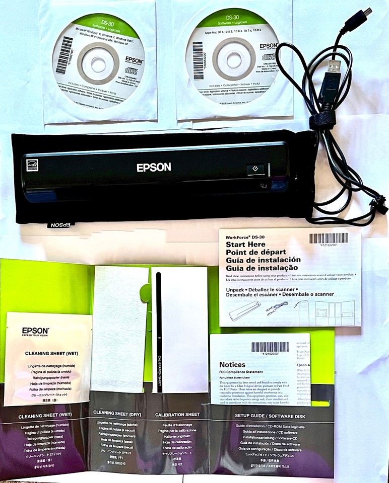 EPSON WORKFORCE DS-30 Portable Color Document SCANNER ~ New ~ Open Box ...