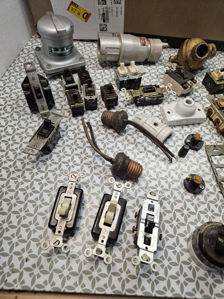 Huge Lot 50+ Antique Vintage Electrical Parts Switches Plugs Porcelain ...