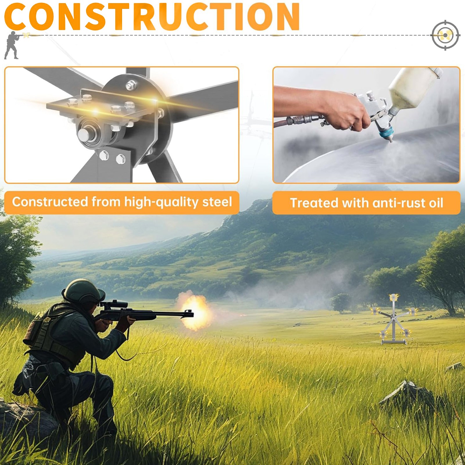 Portable Metal Target Stand Steel Shooting Target 8" Paddles Steel Anti ...