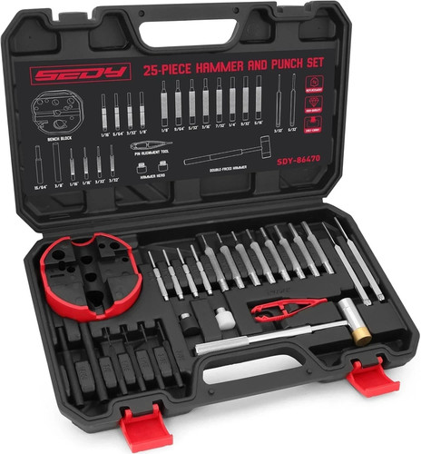 Pin Punch Hammer Set: 25-Piece Punch Set and Hammer with Bench Block ...