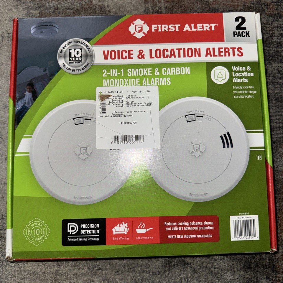 Two In One Smoke And Carbon Monoxide Alarm By First Alert 2 Pack | eBay