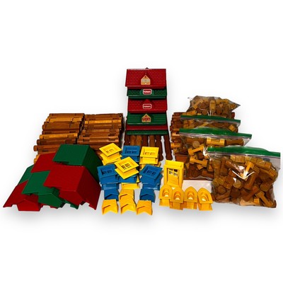 Lot Over 250 Pieces Good Mixed Used Wooden Plastic Lincoln Logs Windows ...