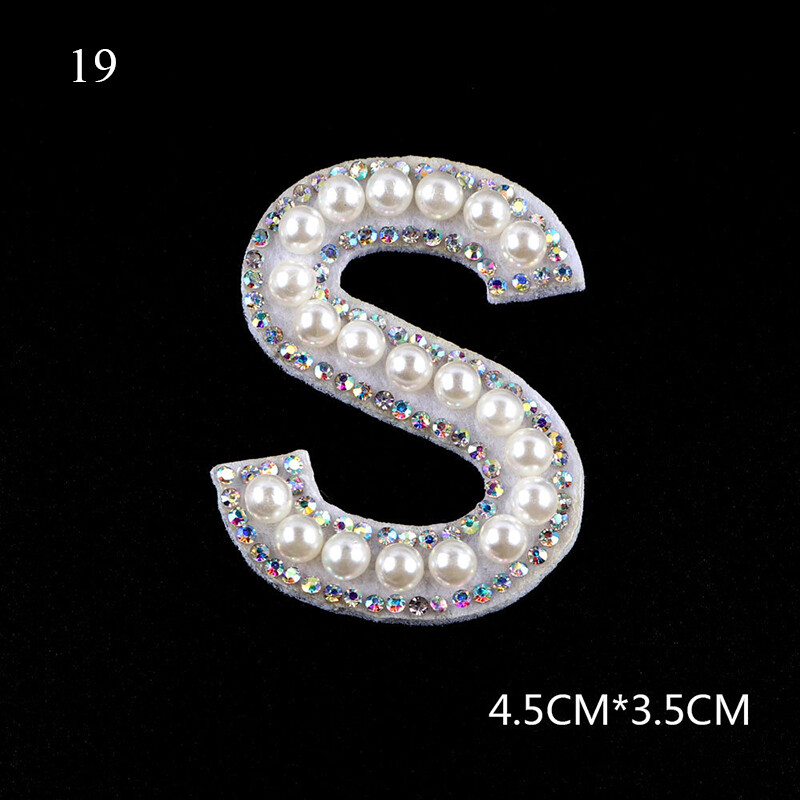 A-Z Letter Pearl Patches Rhinestone Iron Sew On Applique Alphabet ...