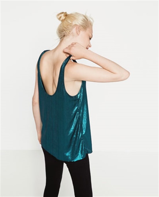 ZARA Metallic Shiny Ribbed Top Scoop Neck New W/Tags 2 Colors Tank ...